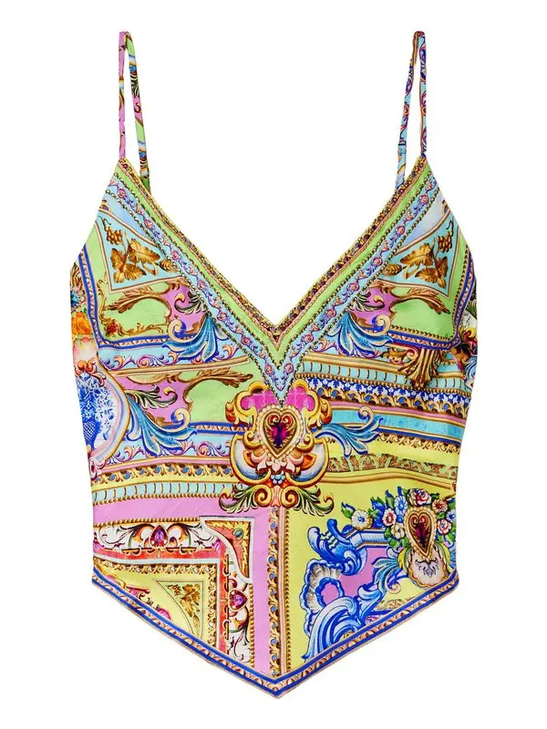 Camilla Crystal-embellished Printed Silk-twill Camisole - Multi