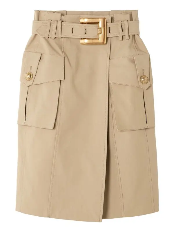 Balmain Belted Wrap-effect Cotton-gabardine Skirt - Neutrals