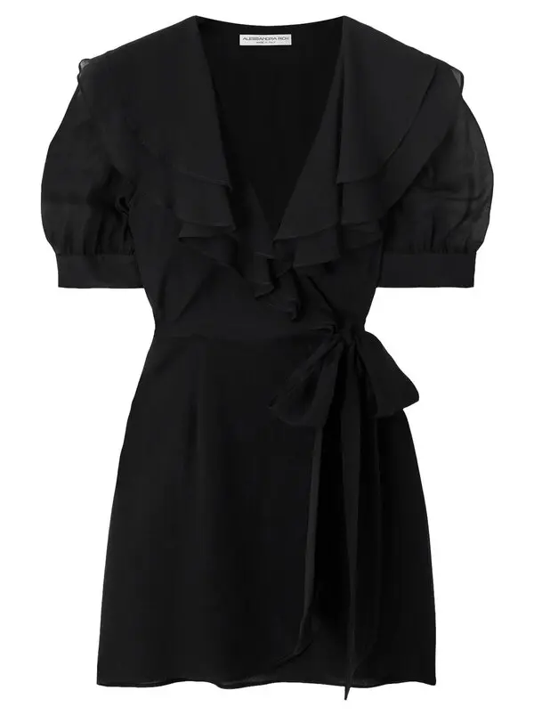 Alessandra Rich Silk-georgette Mini Wrap Dress - Black