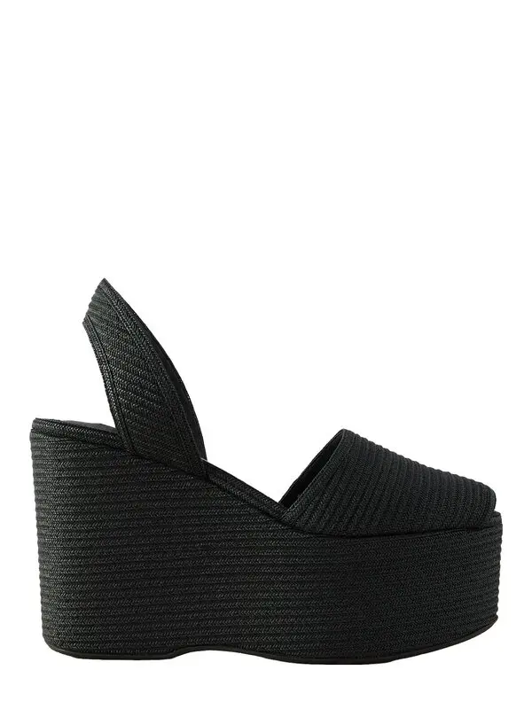 Alaïa Straw Slingback Platform Wedge Sandals - Black