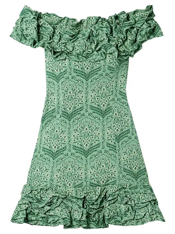 Agua Bendita Jardín Off-the-shoulder Floral Mini Dress - Green