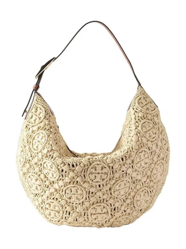 Tory Burch Leather-trimmed Woven Raffia Shoulder Bag - Neutrals