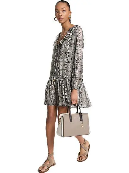 Michael Kors Snake Print Georgette Ruffle Mini Dress - Natural