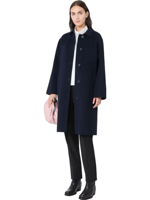 Max Mara Wool Broadcloth Single-breasted Coat - Navy