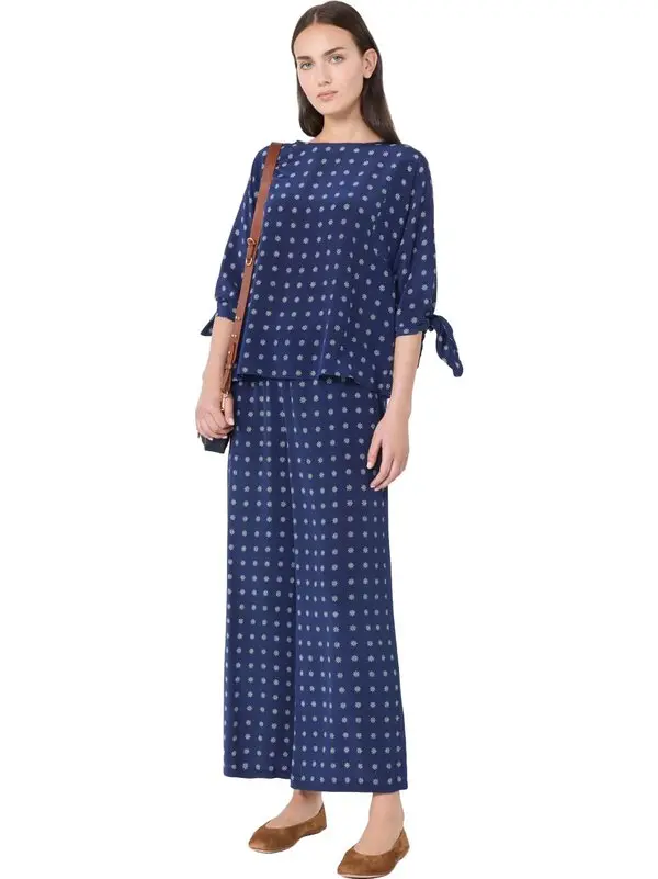 Max Mara Crepe De Chine Printed Blouse - Navy