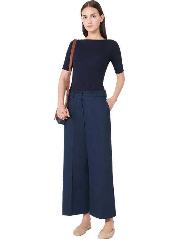 Max Mara Cotton-satin Cropped Trousers - Navy