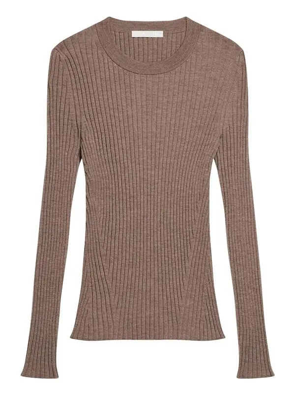Helmut Lang Open-back Ribbed Wool Top - Light Brown Melange - 21g