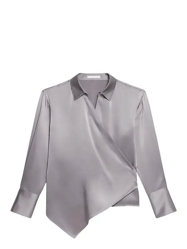 Helmut Lang Relaxed Silk Wrap Shirt - Steel - Qzi