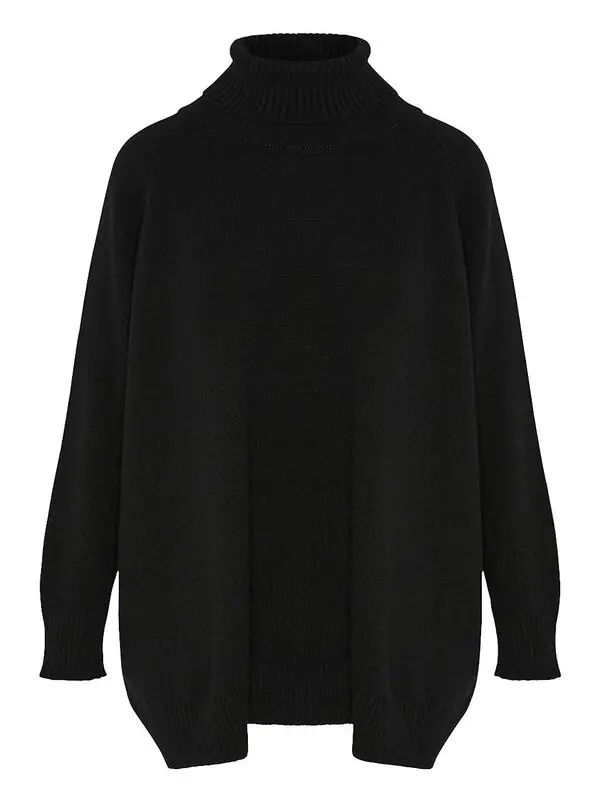 Eskandar Wide Raglan Sleeve Roll Neck Sweater - Black