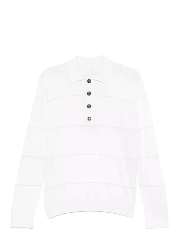 Eleventy Striped Long-sleeved Polo Shirt - White
