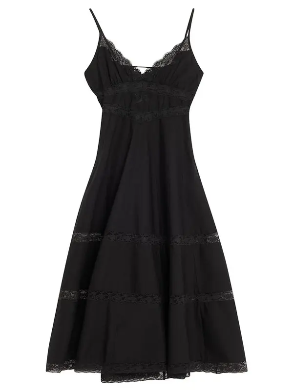 LoveShackFancy Catryn Lace-trim Midi Dress - Black