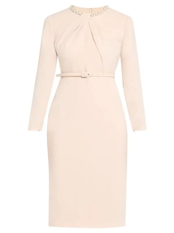 Roland Mouret Beaded Twist Long-sleeve Midi Dress - Beige