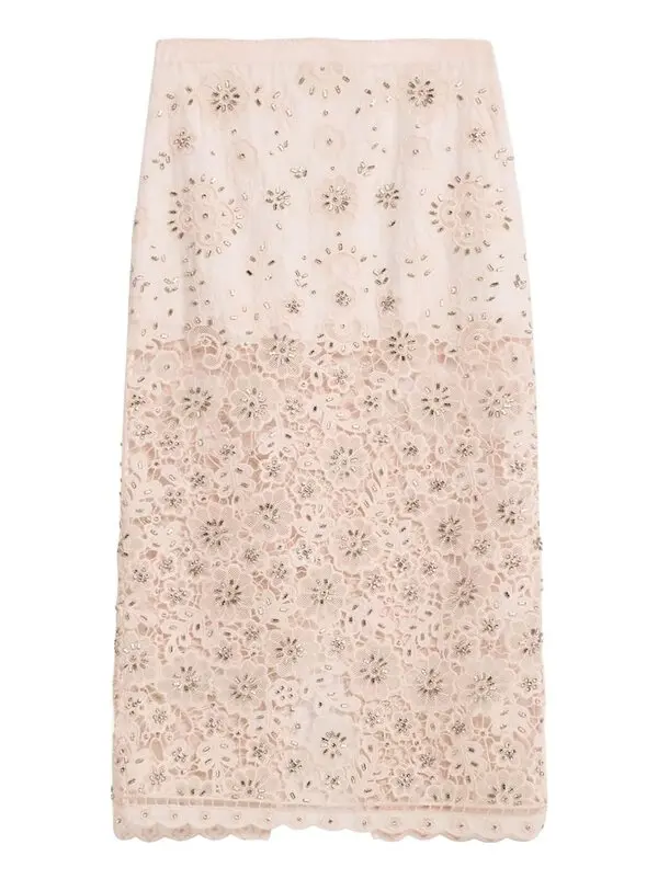 LoveShackFancy Reeves Embellished Floral Midi Skirt - Pale Pink