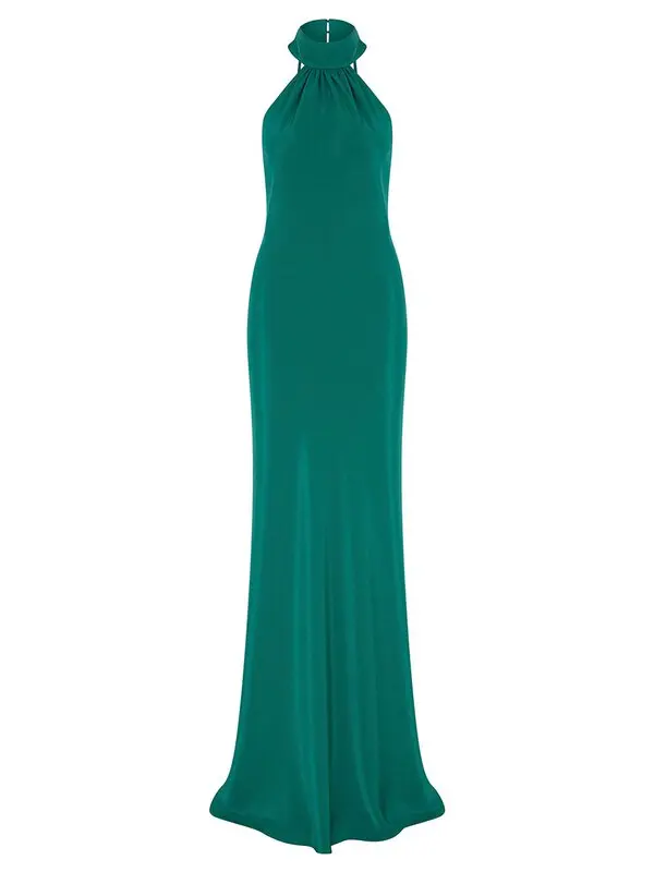 Ila Venus Satin Maxi Halter Dress - Green