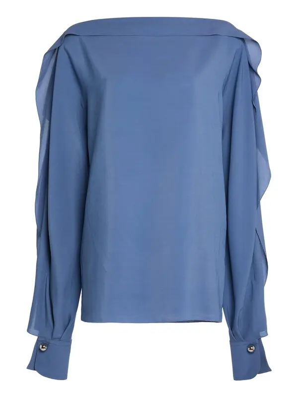 LANVIN Ruffled Silk Blend Blouse - Blue