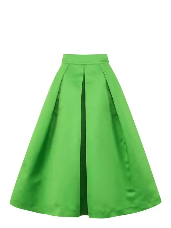 Martin Grant Pleated Silk Midi Skirt - Green