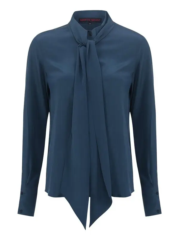 Martin Grant Classic Neck Tie Silk Top - Blue