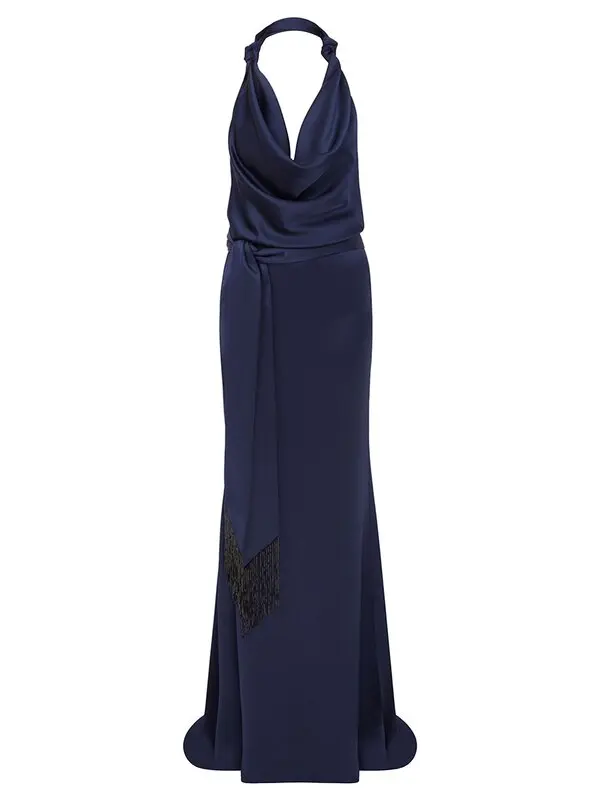 Ila Ria Knotted Halter Gown - Navy