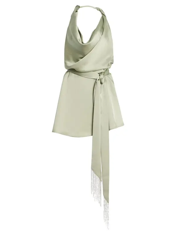 Ila Este Knotted Satin Mini Halter Dress - Green