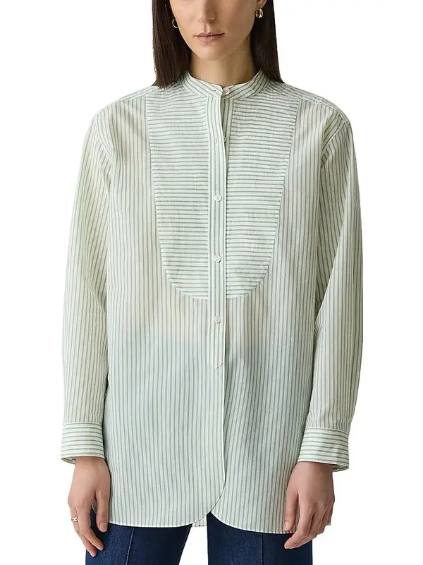 Theory Curved Hem Tuxedo Shirt - Green Multi