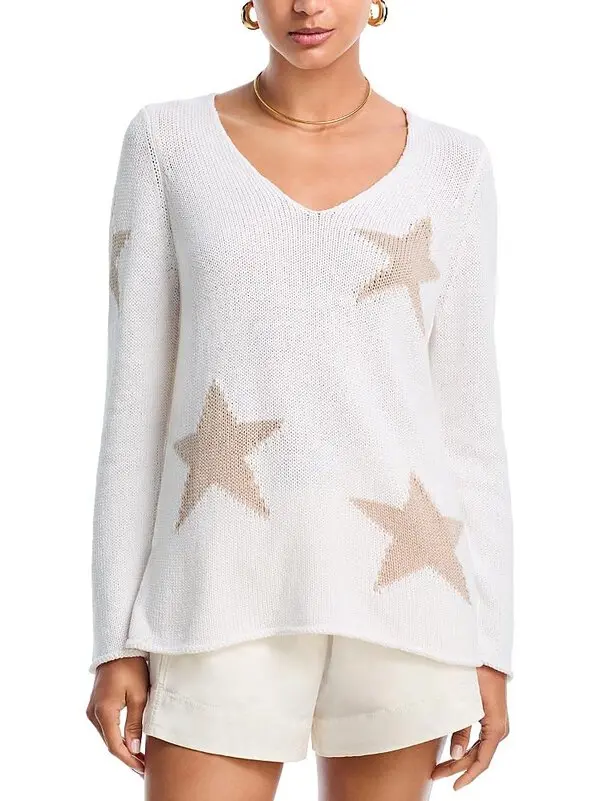 Aqua Stars V Neck Sweater - White