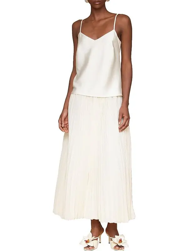 Avec Les Filles Contrast Pleated Skirt Maxi Dress - Cream