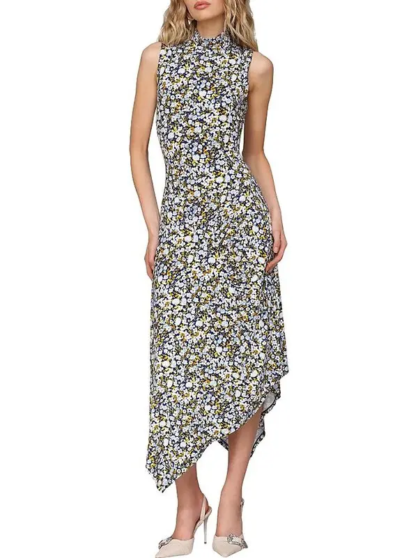 Avec Les Filles Printed Asymmetric Midi Dress - Tea Party Ditsy
