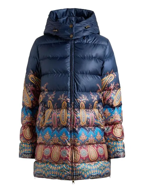 Etro Paisley Print Hooded Coat - Blue