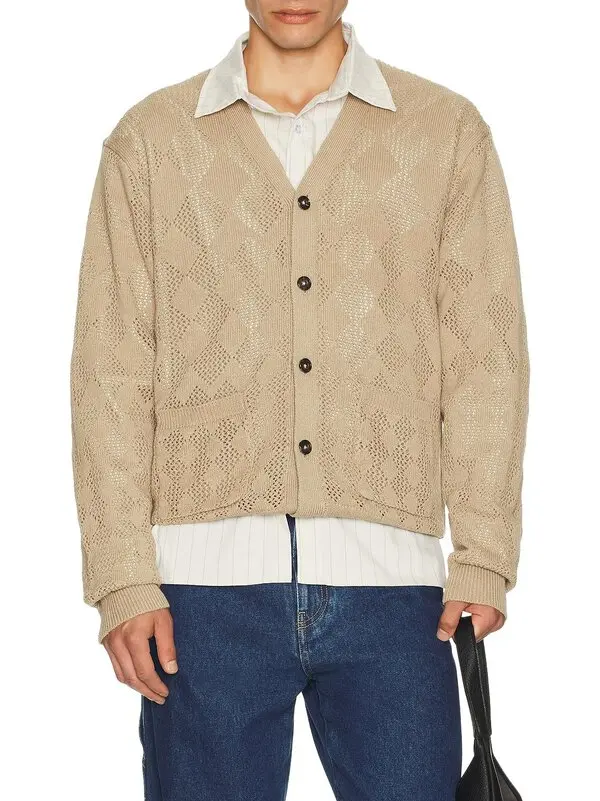 BEAMS Diamond Mesh Cardigan - Beige