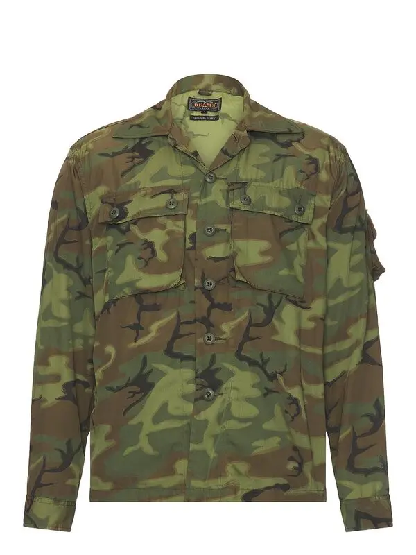 BEAMS Mesh Camo Jacquard Mapping Print Shirt In Camo In Green - Camo(erdl Camo)