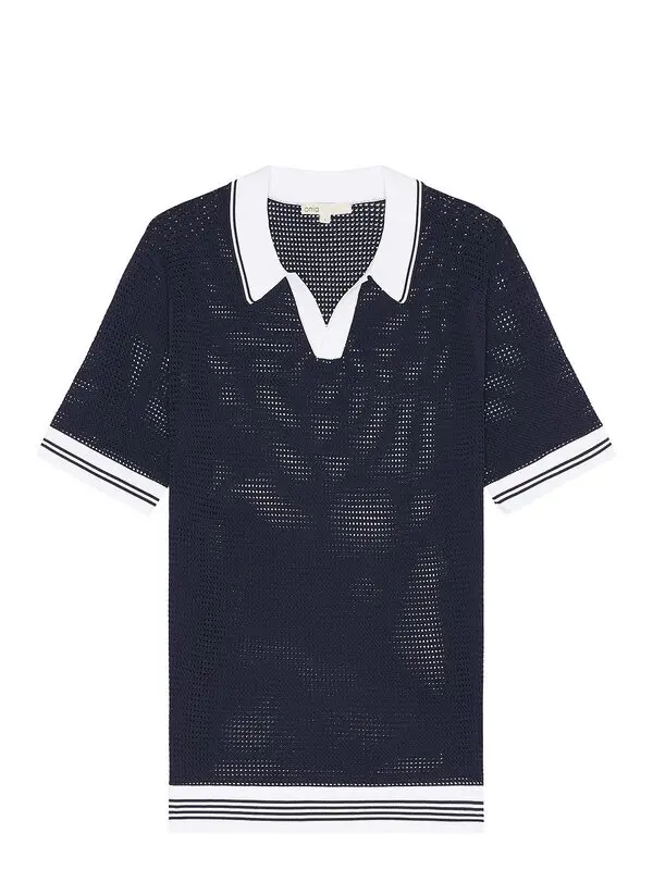 Onia Mesh Knit Polo In Navy - Deep Navy & White