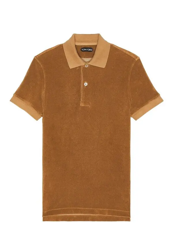 TOM FORD Short Sleeve Towelling Polo In Brown - Toffee