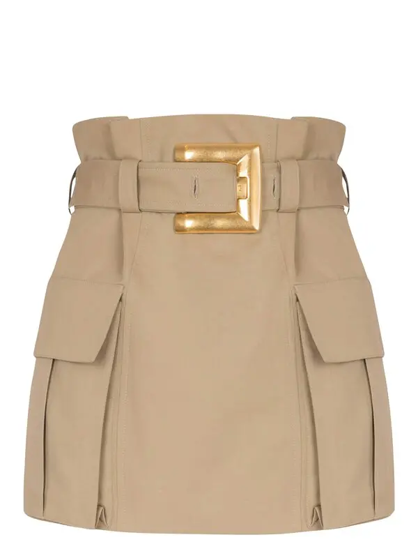 Balmain Cotton Gabardine Mini Skirt - Beige