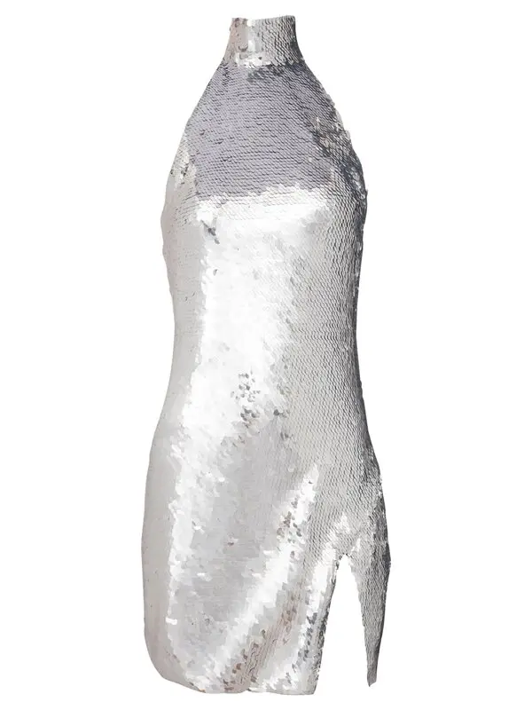 Balmain Sequin Embellished Halterneck Mini Dress - Silver