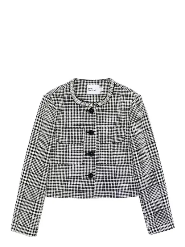 SELF-PORTRAIT Embellished-collar Houndstooth Jacket - Black