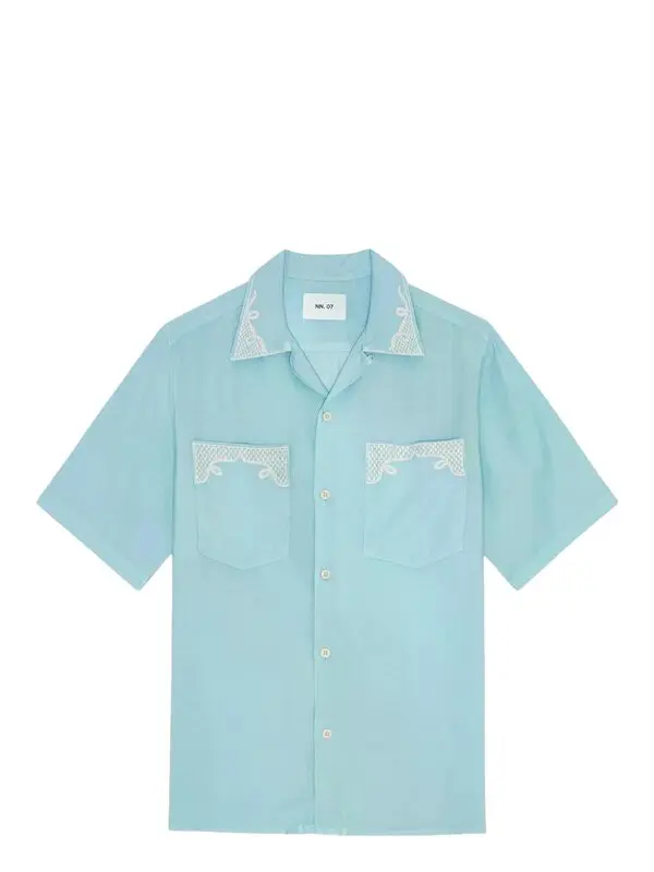 Nn07 Embroidered-pocket Short-sleeve Shirt - Blue