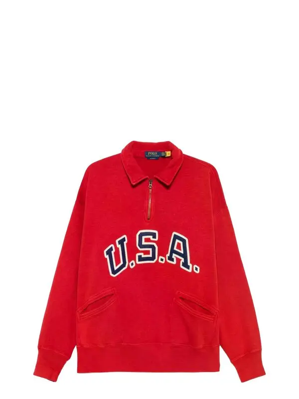 Polo Ralph Lauren Embroidered Logo Half-zip Sweatshirt - Red