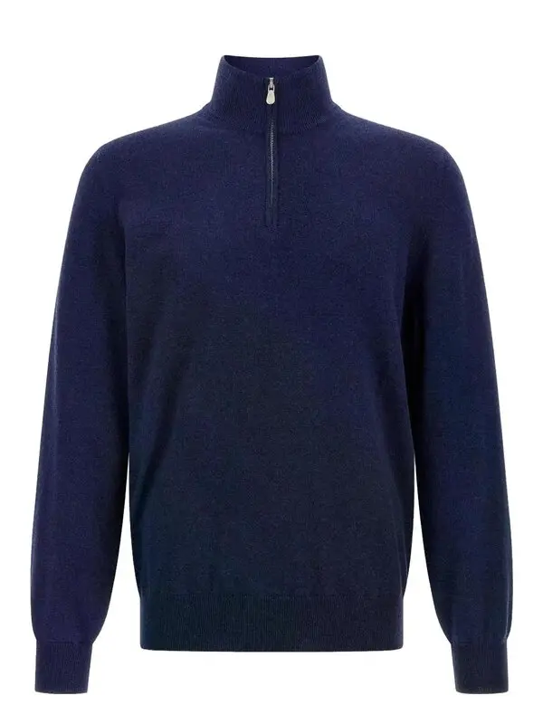 Brunello Cucinelli Turtleneck Half-zip Sweater - Blue