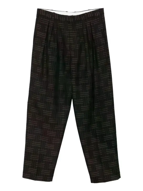 Kenzo Pleated Patterned Straight-leg Trousers - Brown