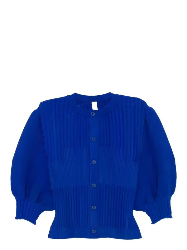CFCL Fluted Ribbed Puff-sleeve Cardigan - Blue