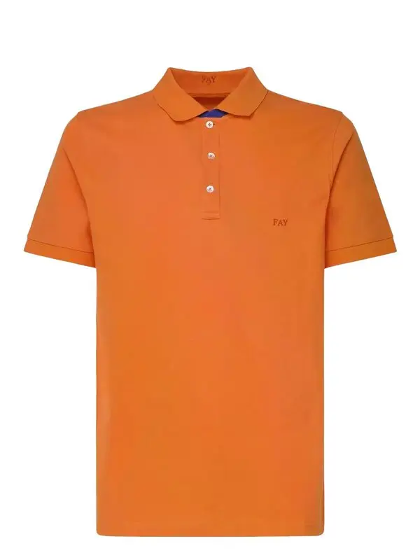 FAY Embroidered Cotton Polo Shirt - Orange