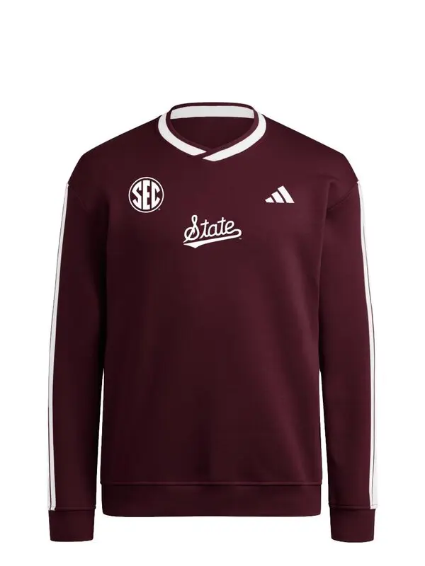 Adidas Mississippi State Bulldogs 3-stripes Fleece Jersey Crew - Team Maroon / White