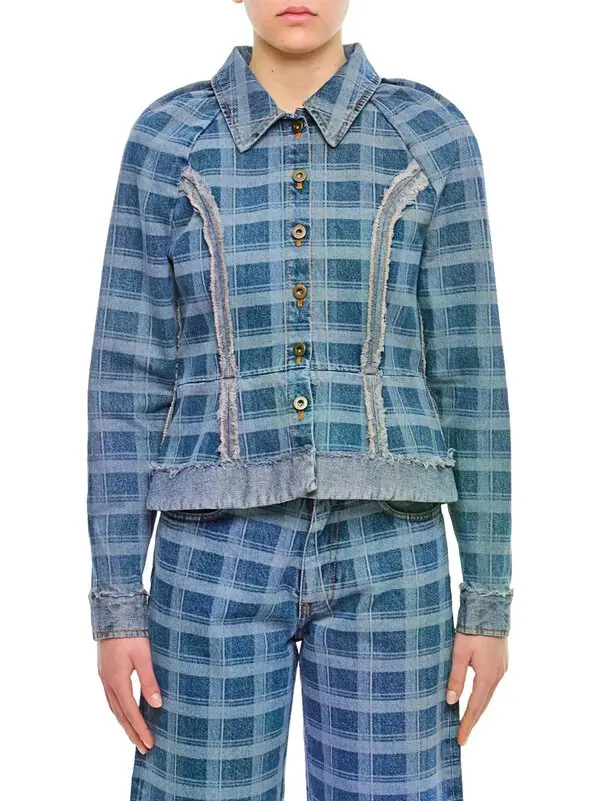 MOLLY GODDARD Checked Denim Jacket - Blue And Green