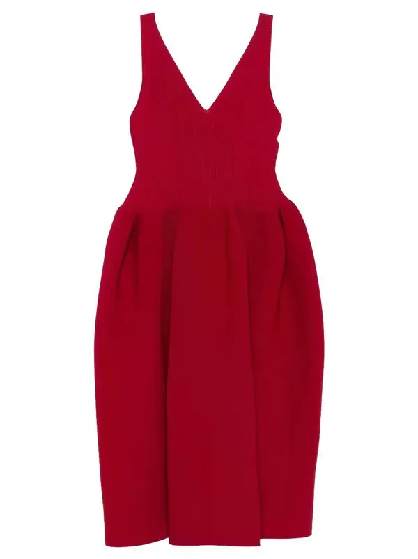 CFCL Pottery Hs V-neck Balloon Midi Dress - Red
