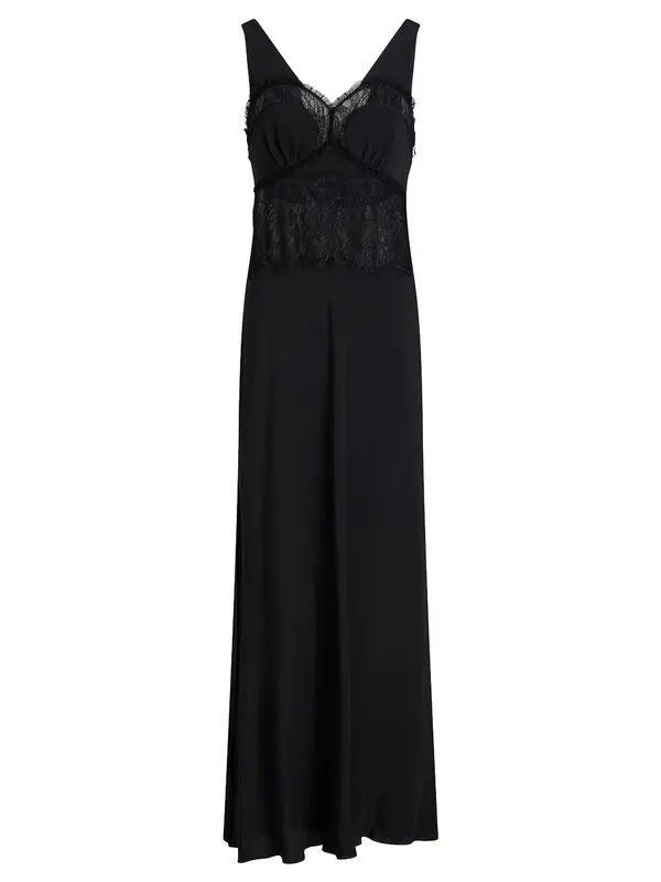 Victoria Beckham Silk Crepe De Chine And Corded Lace Maxi Dress - Black