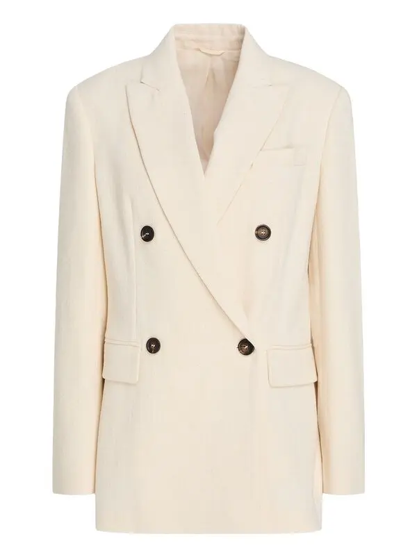 Brunello Cucinelli Double-breasted Cotton And Wool-blend Drill Blazer - Ivory