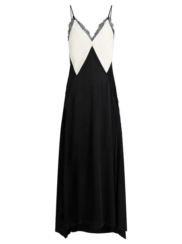 Victoria Beckham Lace-trimmed Satin-crepe Midi Dress - Black