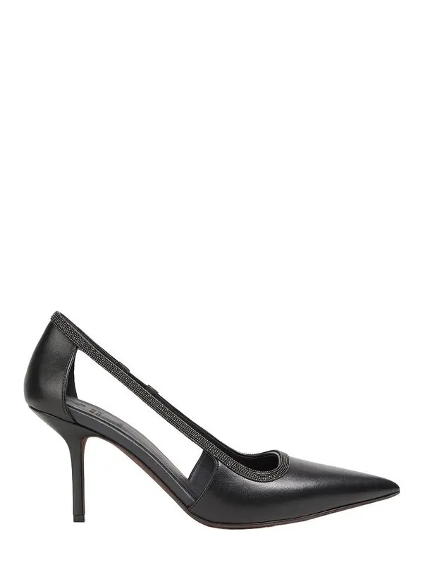 Brunello Cucinelli Bead-embellished Leather Pumps - Black
