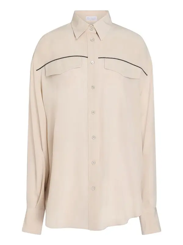 Brunello Cucinelli Bead-embellished Silk Crepe De Chine Shirt - Beige