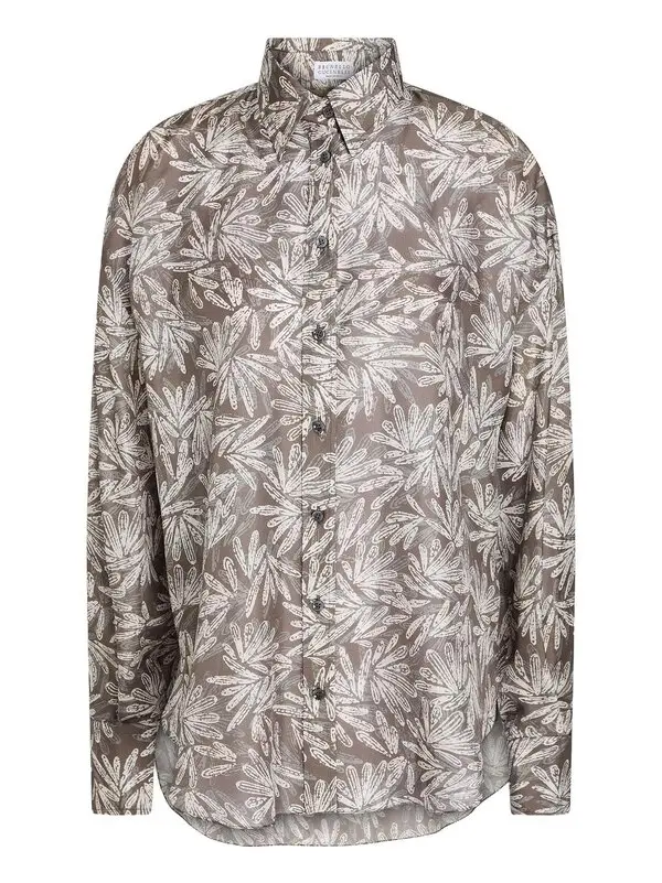 Brunello Cucinelli Printed Silk-habotai Shirt - Taupe